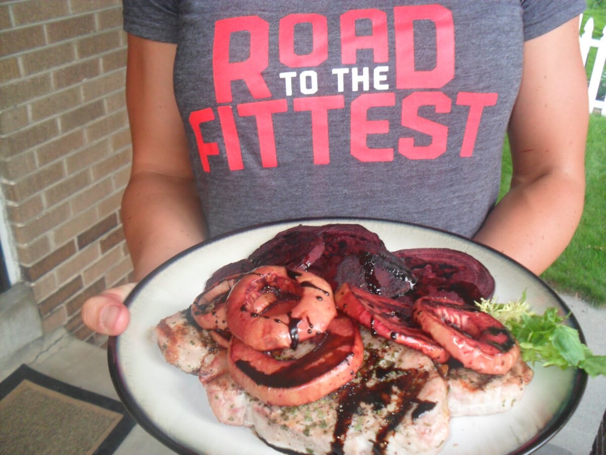 Pork Chops with Grilled Beets and Apples in a Balsamic Reduction - PaleOMG