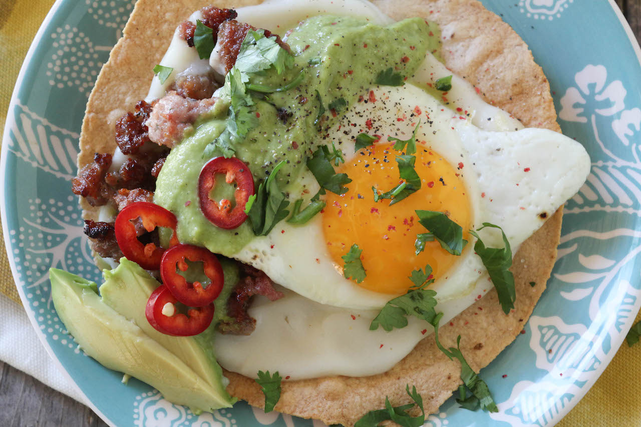 Huevos Rancheros Tostadas with Creamy Tomatillo Salsa - PaleOMG