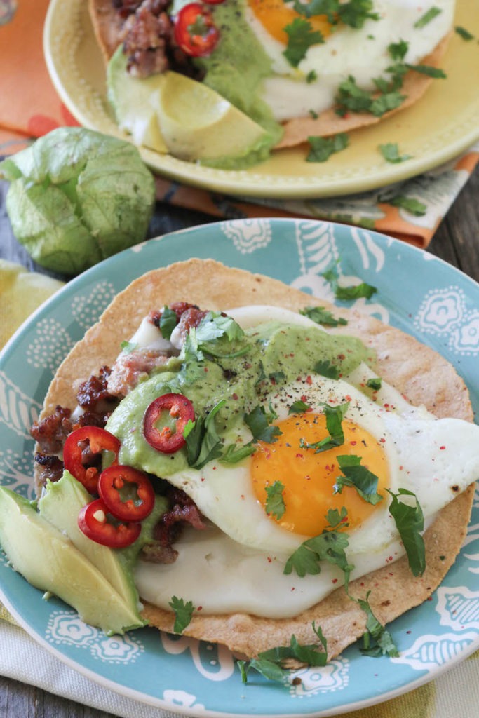 Huevos Rancheros Tostadas with Creamy Tomatillo Salsa - PaleOMG