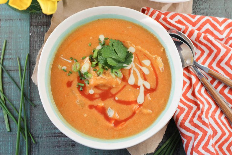 Roasted Red Pepper and Avocado Soup with Sausages - PaleOMG