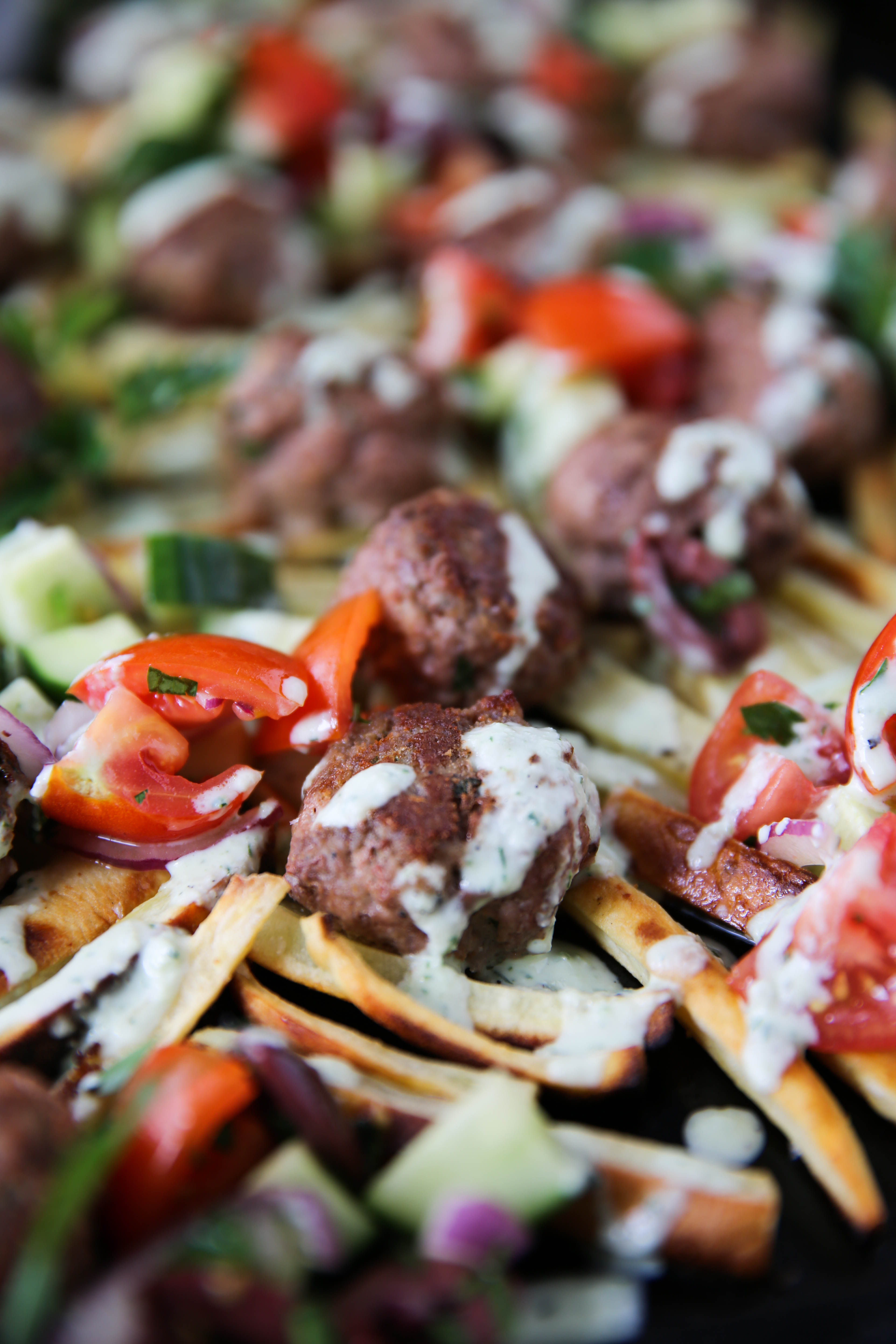 Gyro Meatball Loaded Fries w/ Tzatziki Sauce - PaleOMG.com