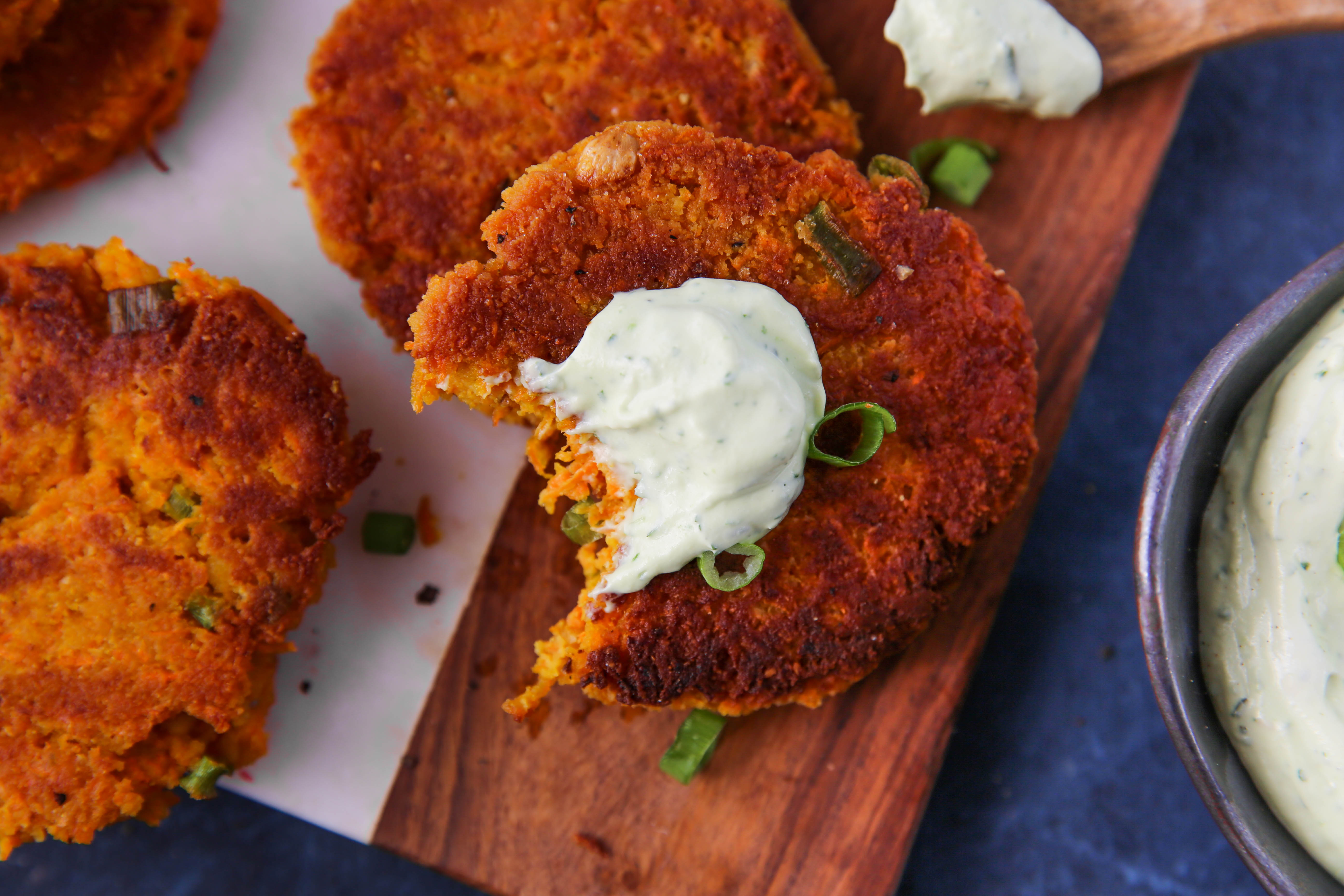 Carrot Fritters with Avocado Cream Sauce - PaleOMG